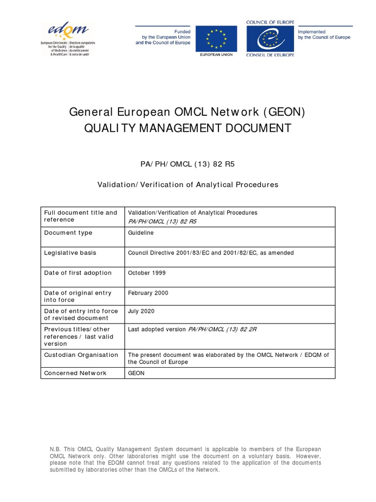 OMCL Validation Guidelines | PDF | Assay | Verification And Validation