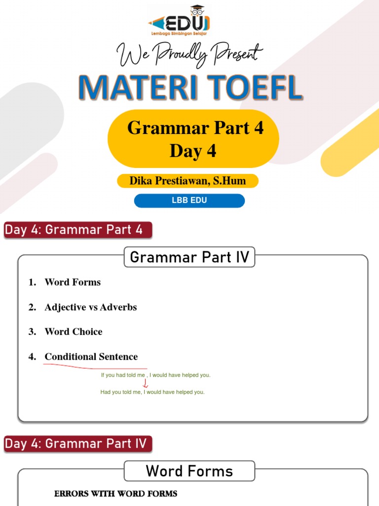 TOEFL Grammar Practice: Word Forms & Conditionals | PDF