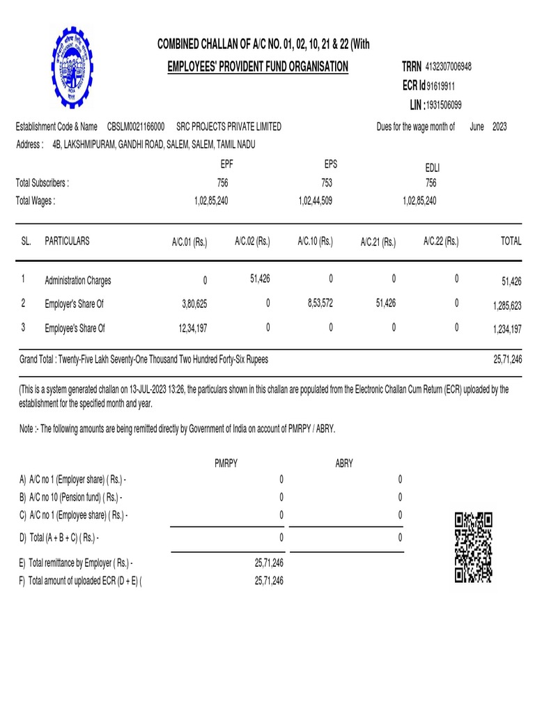Ecr1 Challan | Download Free PDF | Employment Compensation | Government ...