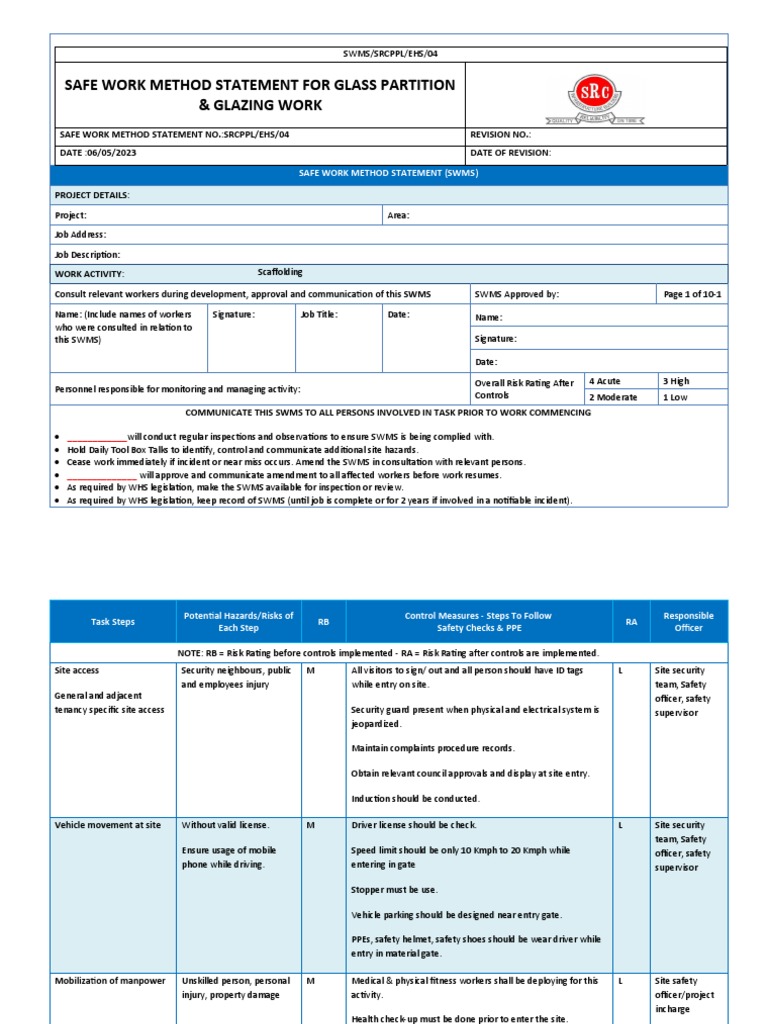 Glass Partition SWMS (1) (3) | PDF