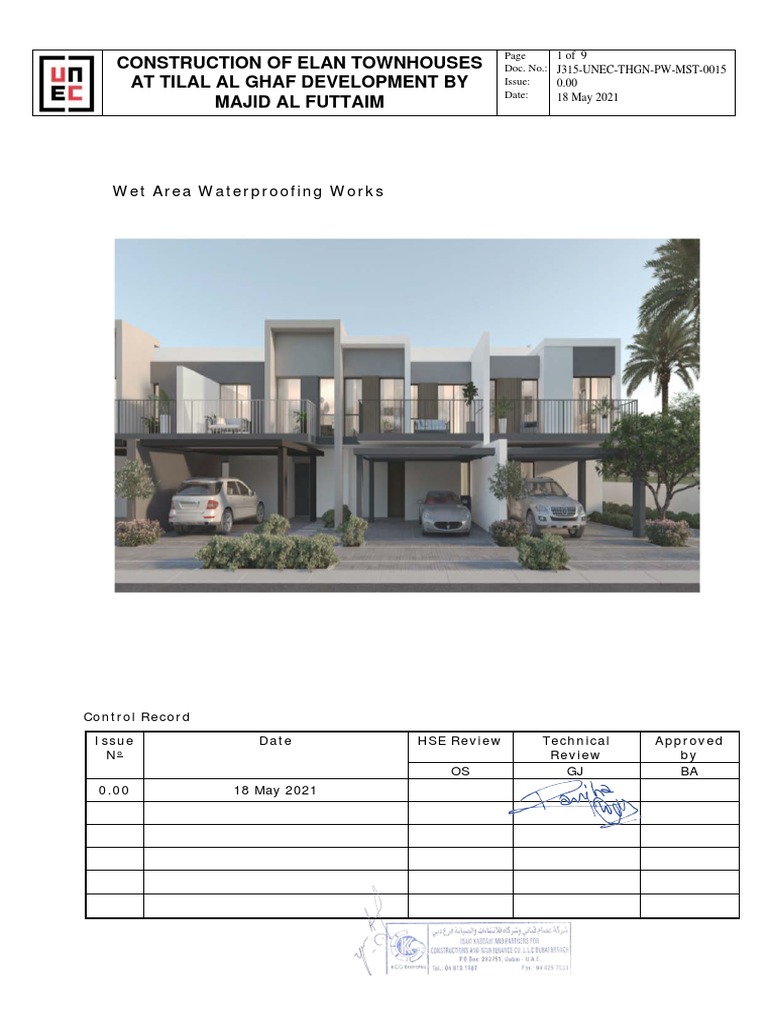 Method Statement For Wet Area Waterproofing in UAE | PDF