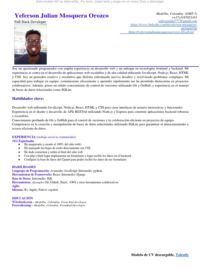 CV - FullStack - YefersonHagaloConFeCV | PDF
