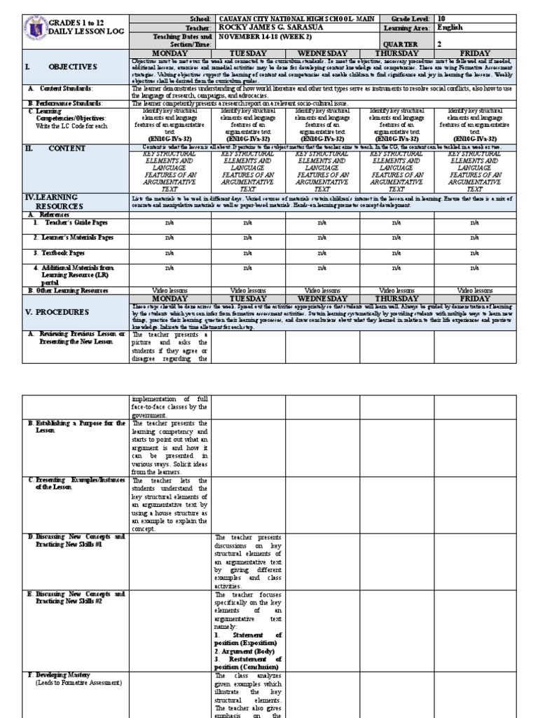 English DLL 2ND Quarter Week 2 Argumentative Essay | PDF