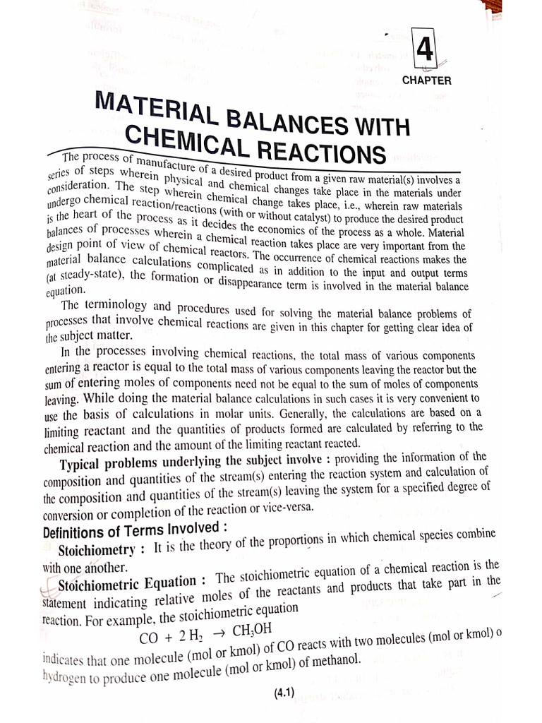Material Balance With Chemical Reactions | PDF