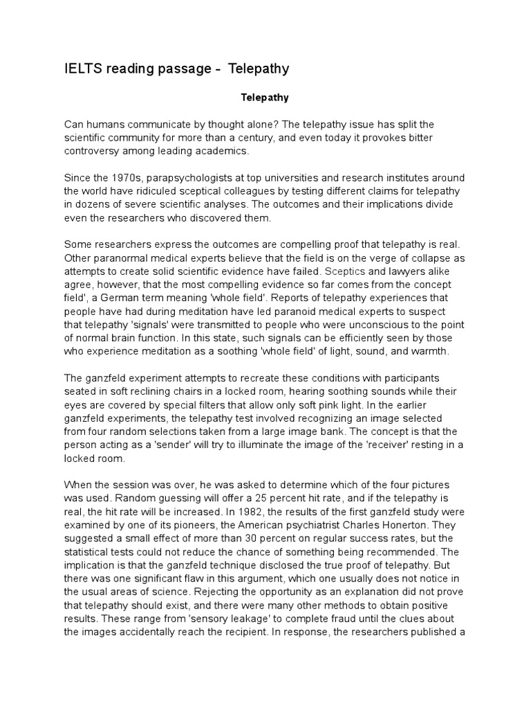 IELTS Academic Reading Practice Test-5 | PDF | Telepathy | Psychology