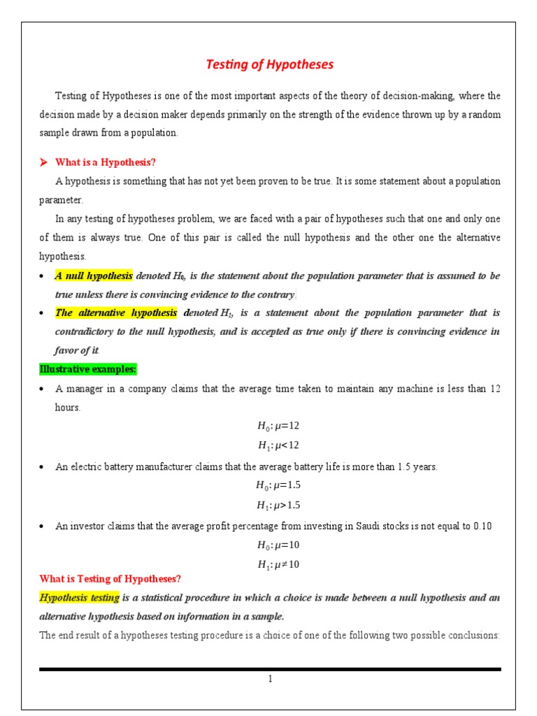 Testing of Hypotheses | PDF | Statistical Hypothesis Testing ...
