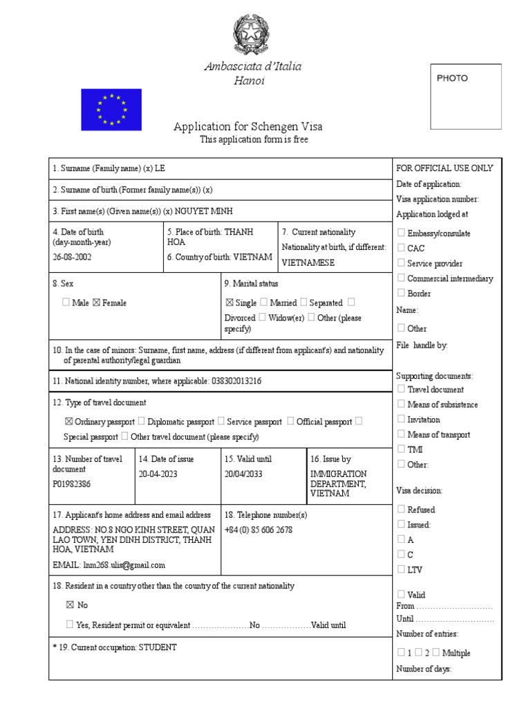 Schengen Visa Form in English 2016 | PDF