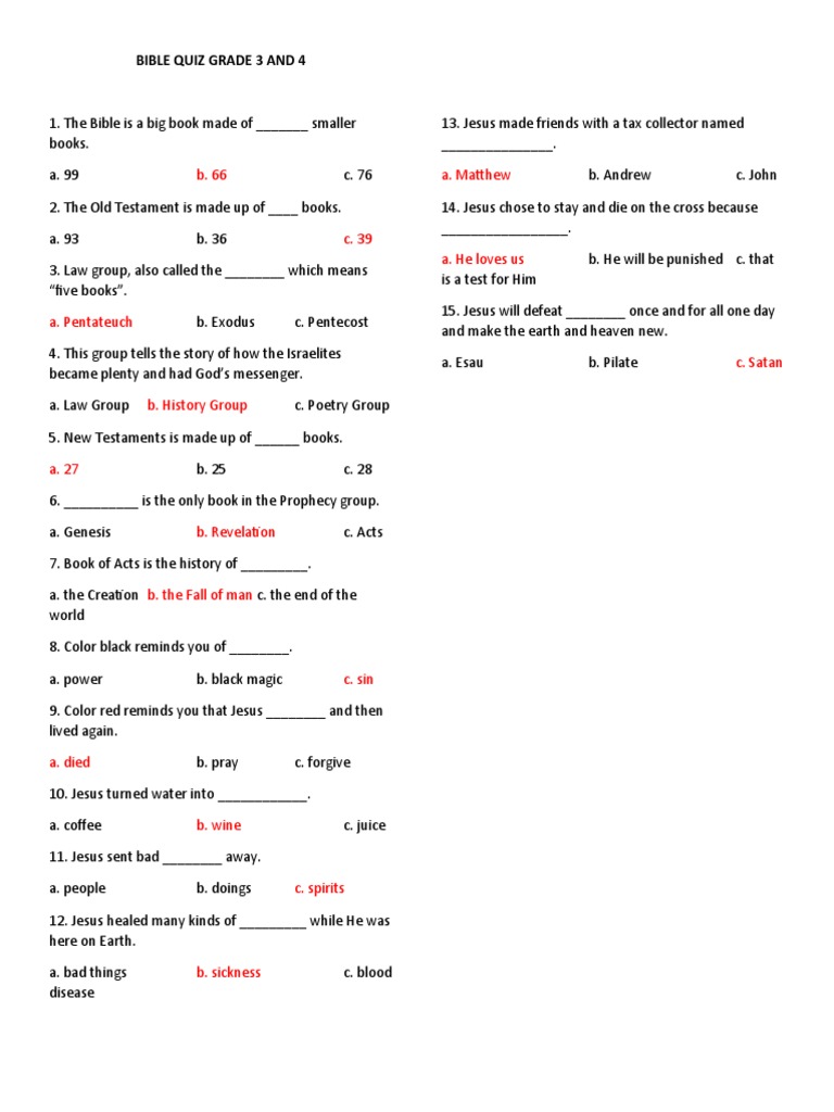 BIBLE QUIZ GRADE 3, 4 and Prep | PDF