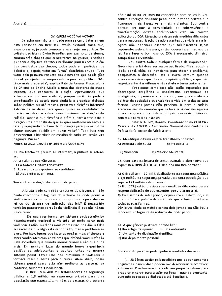 Interpretação de Texto 2c 2 Unida | PDF