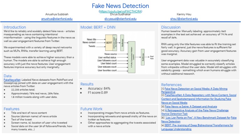 Model: BERT + DNN Discussion: Anushya Subbiah Divya Sudhakar Kenny Hsu ...