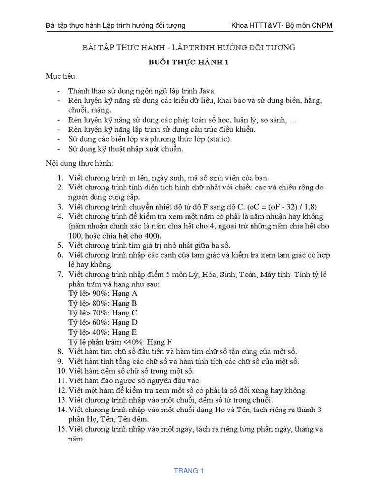 Bai Tap Thuc Hanh LT HDT (1) | PDF