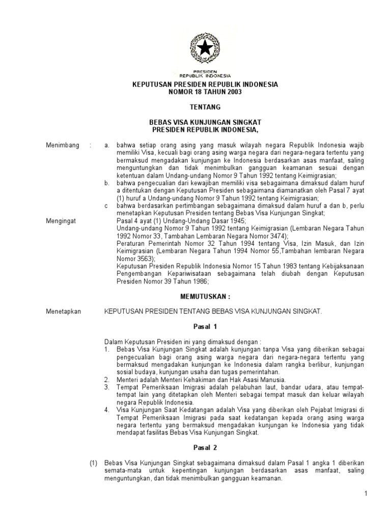 Kepres No.18 Th.2003 VISA KUN PRES | PDF