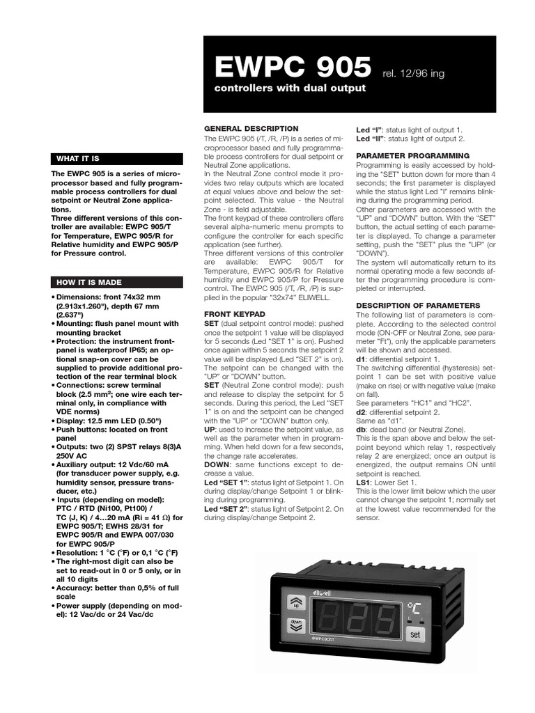 Eliwell EWPC905Manual | Download Free PDF | Relay | Parameter (Computer Programming)