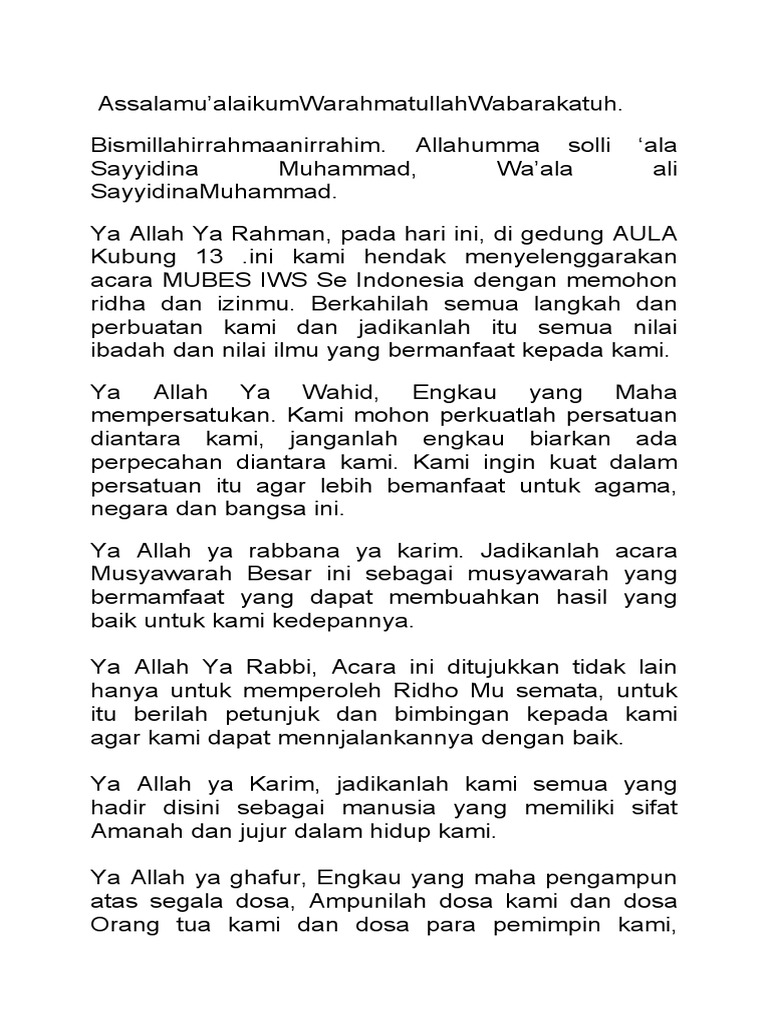 Doa Pembukaan Mubes IWS | PDF