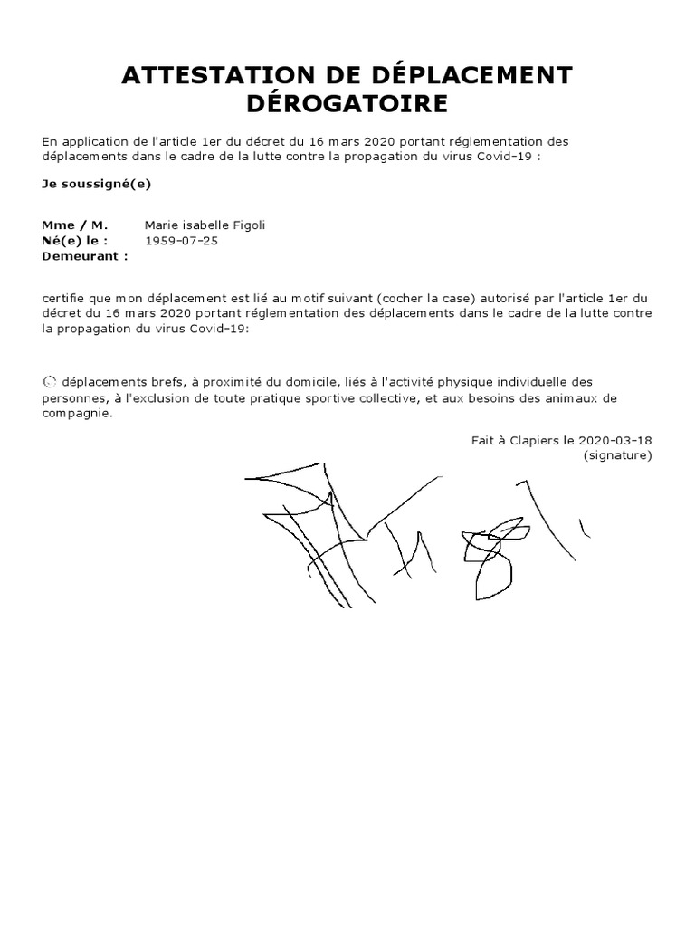 Attestation De Déplacement Pdf A Imprimer – WDEFP