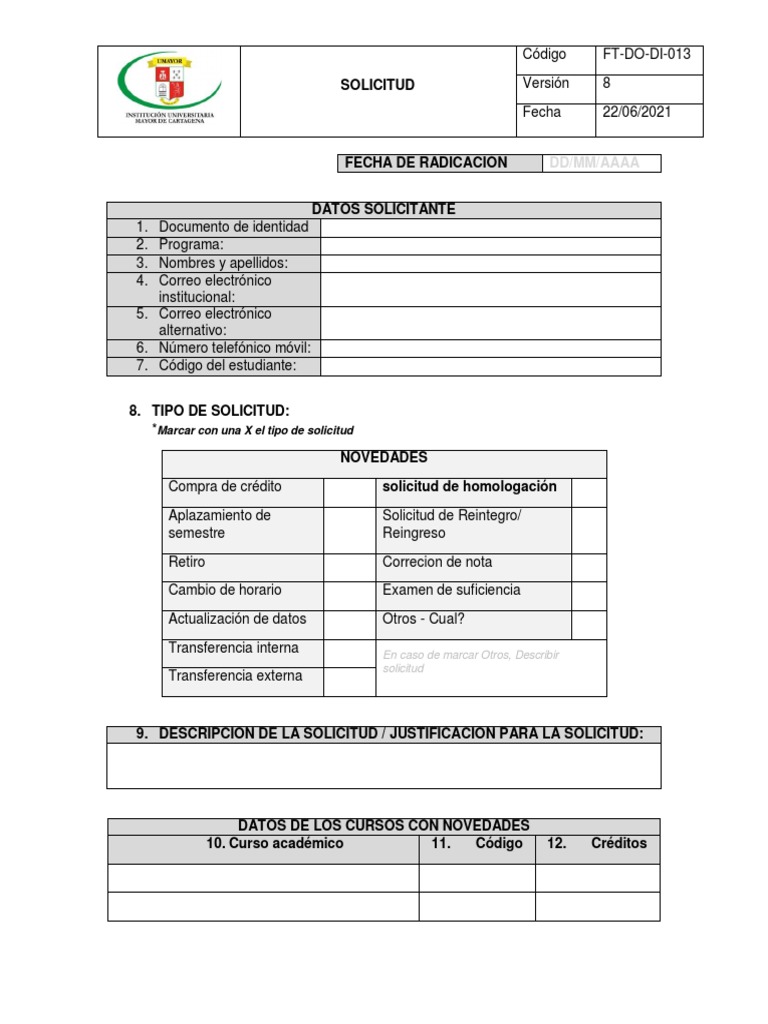 Formato de Solicitud Reingreso y Reintegro | PDF