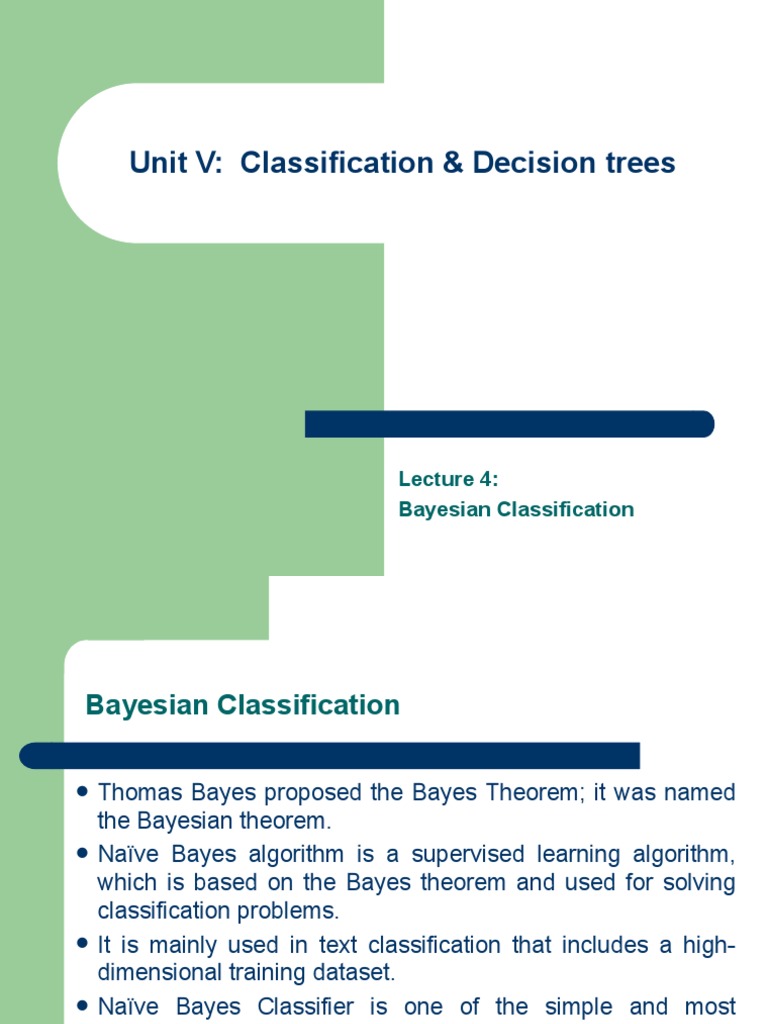 Unit 5-Lecture 4 - Bayesian Classification | PDF