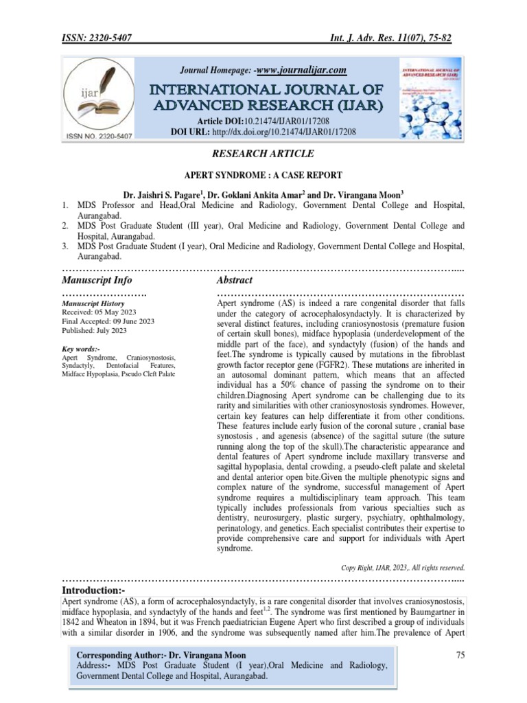 Apert Syndrome Case Report Analysis | PDF | Medicine | Diseases And ...