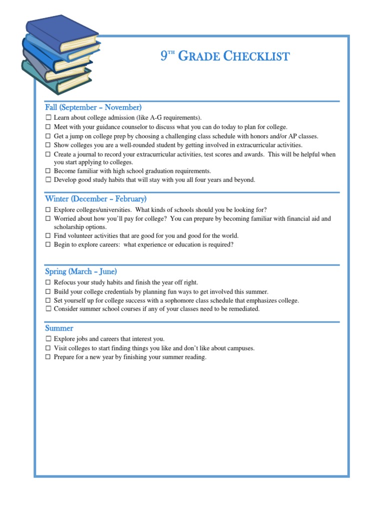 9th Grade Checklist | PDF