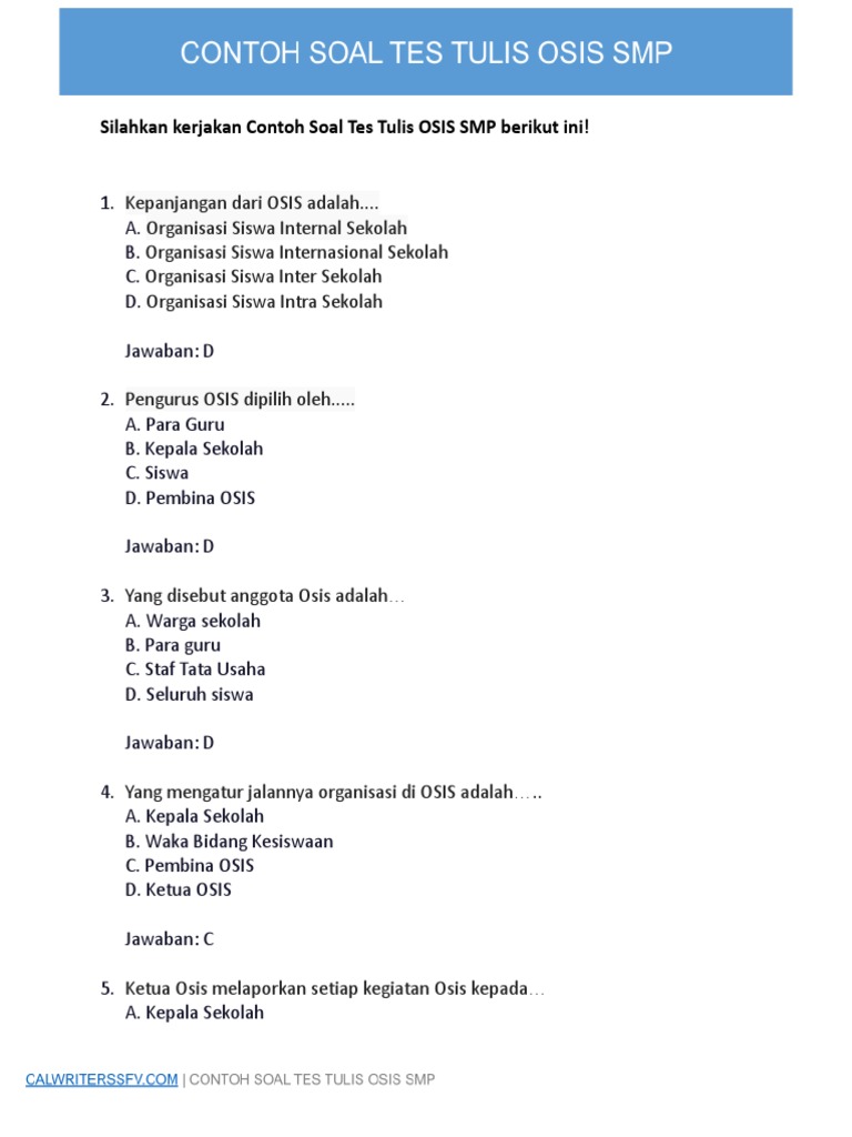 Contoh Soal Tes Tulis OSIS SMP 2025 | PDF