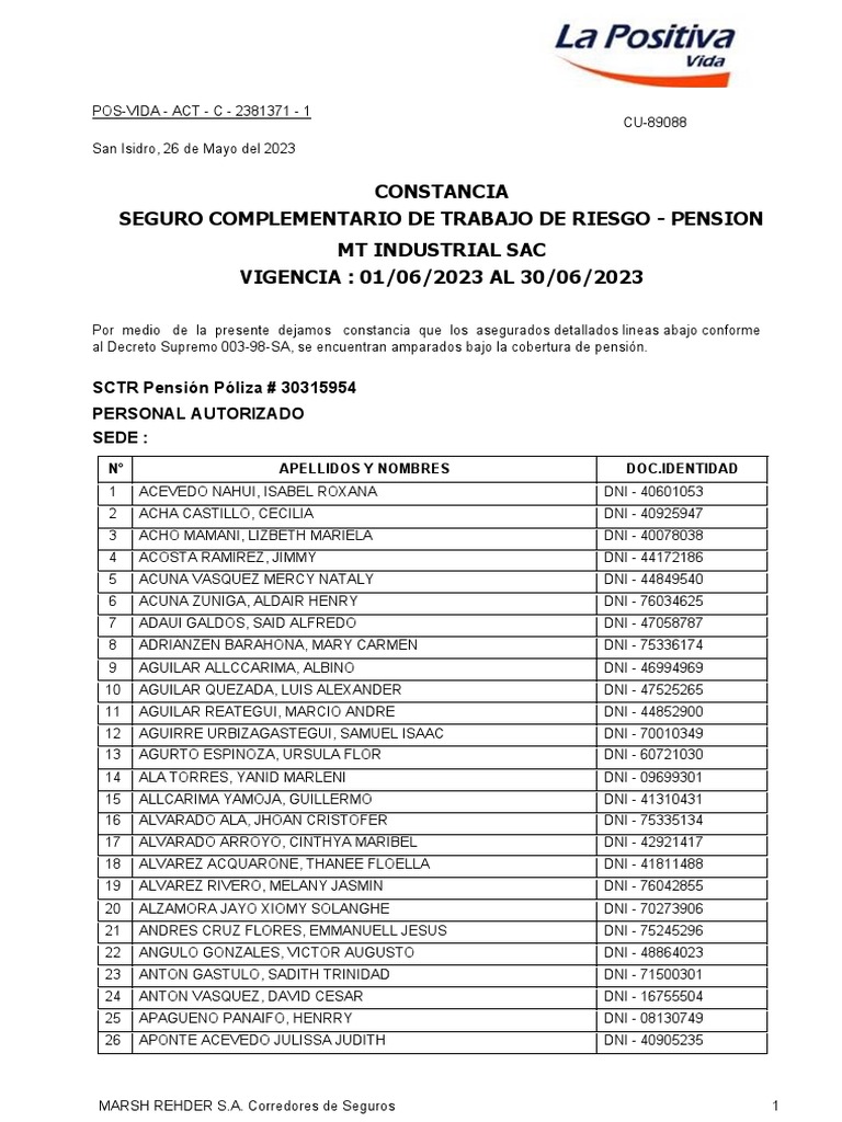 Constancia SCTR Pensión Junio | PDF