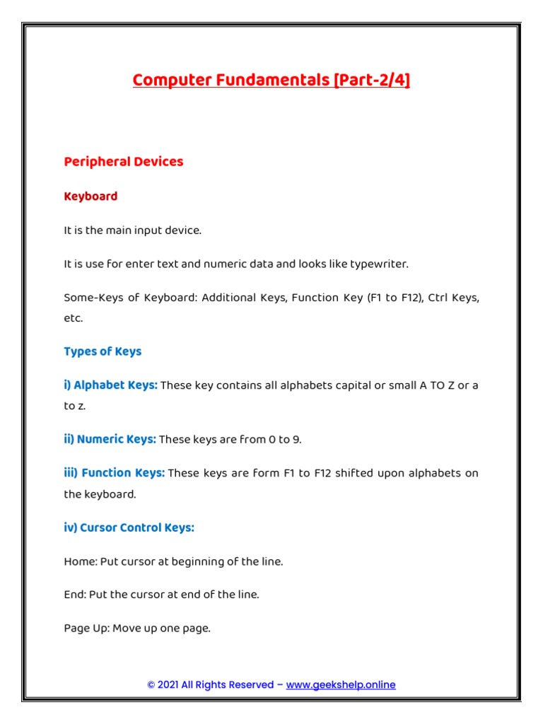 Computer Fundamentals Part 2 Of 4 Pdf Printer Computing Computer Keyboard