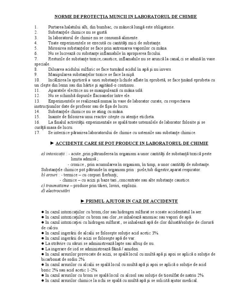 Norme De Protecţia Muncii In Laboratorul De Chimie Pdf
