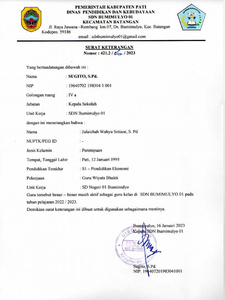 Surat Keterangan Mengajar | PDF