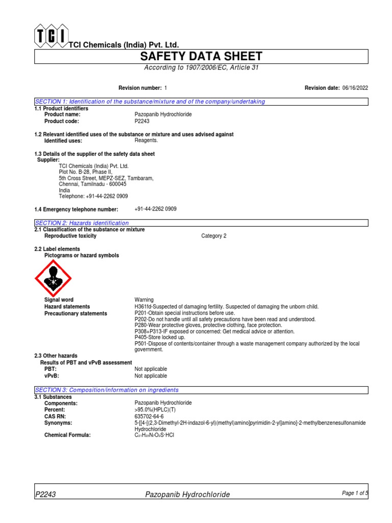 Safety Data Sheet: TCI Chemicals (India) Pvt. LTD | PDF