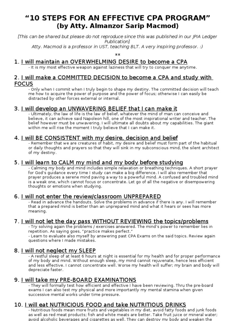 10 Steps For An Effective Cpa Program | PDF | Mind | Sleep