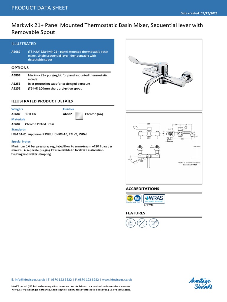 A6682AA DataSheet Markwik21panelmountedthermostaticbasinmixer 6195 1 | PDF