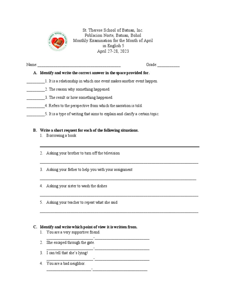 English 5 April Exam | PDF