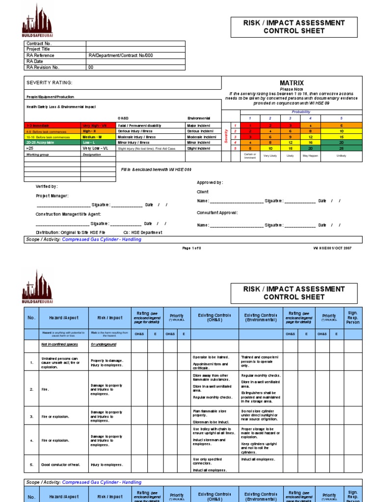 Compressed Gas Cylinder Risk Assessment | PDF | Hazards | Risk