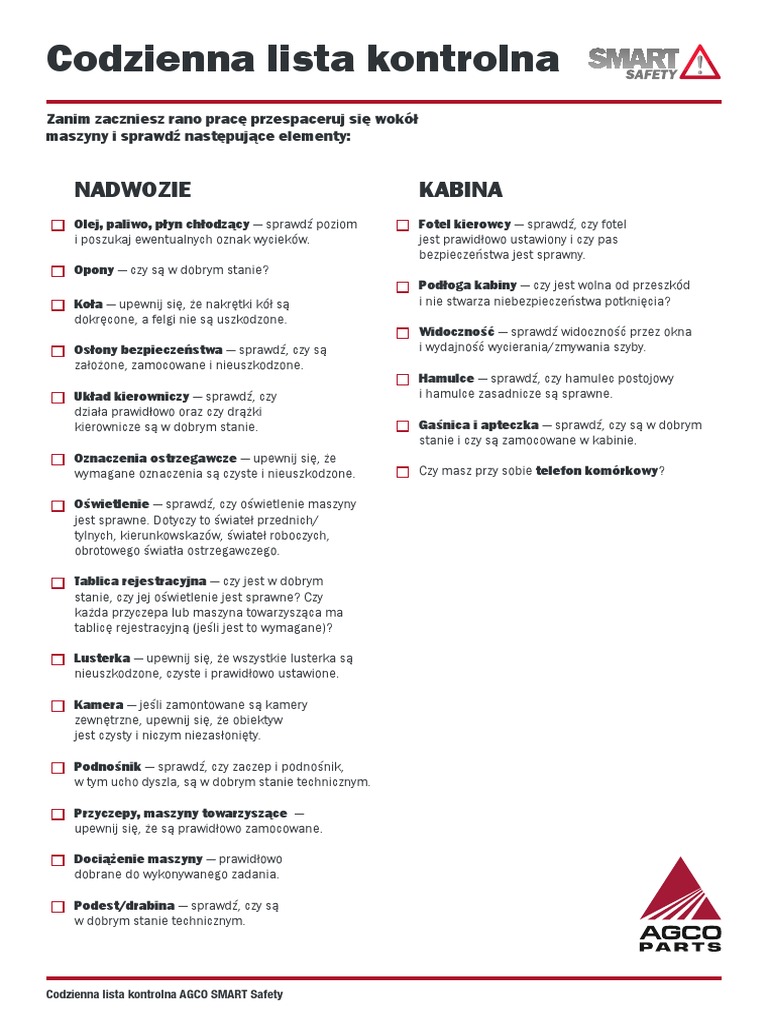 SMART Safety Codzienna Lista Kontrolna 2022-2023 - PL | PDF