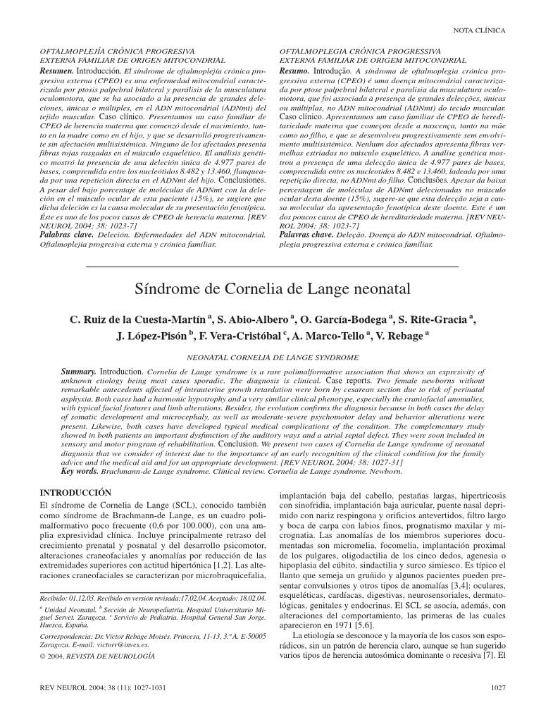 Sindrome Cornelia de Langes | PDF | El embarazo | Adn mitocondrial