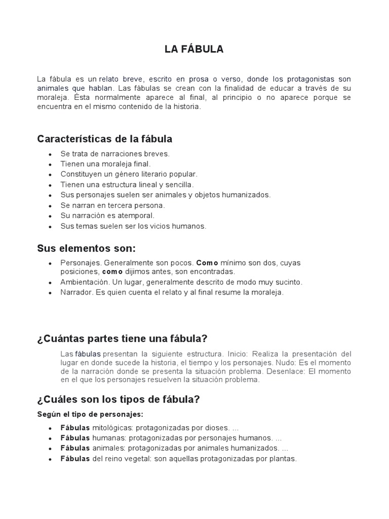 Características y partes de la fábula | PDF | Fábula | Narración