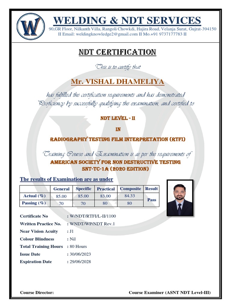 NDT Level II Certification for RTFI | PDF