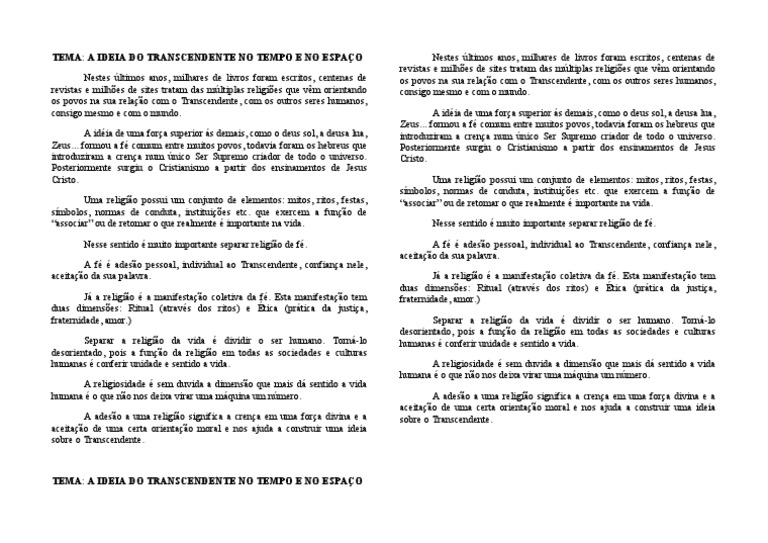 A Ideia Do Transcendente Do Tempo e Espaco - Texto | PDF
