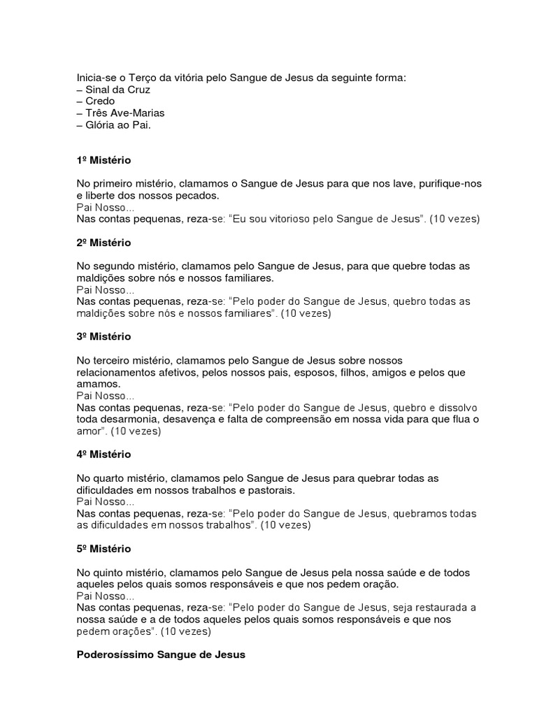 Terço Da Vitória Pelo Sangue De Jesus Pdf