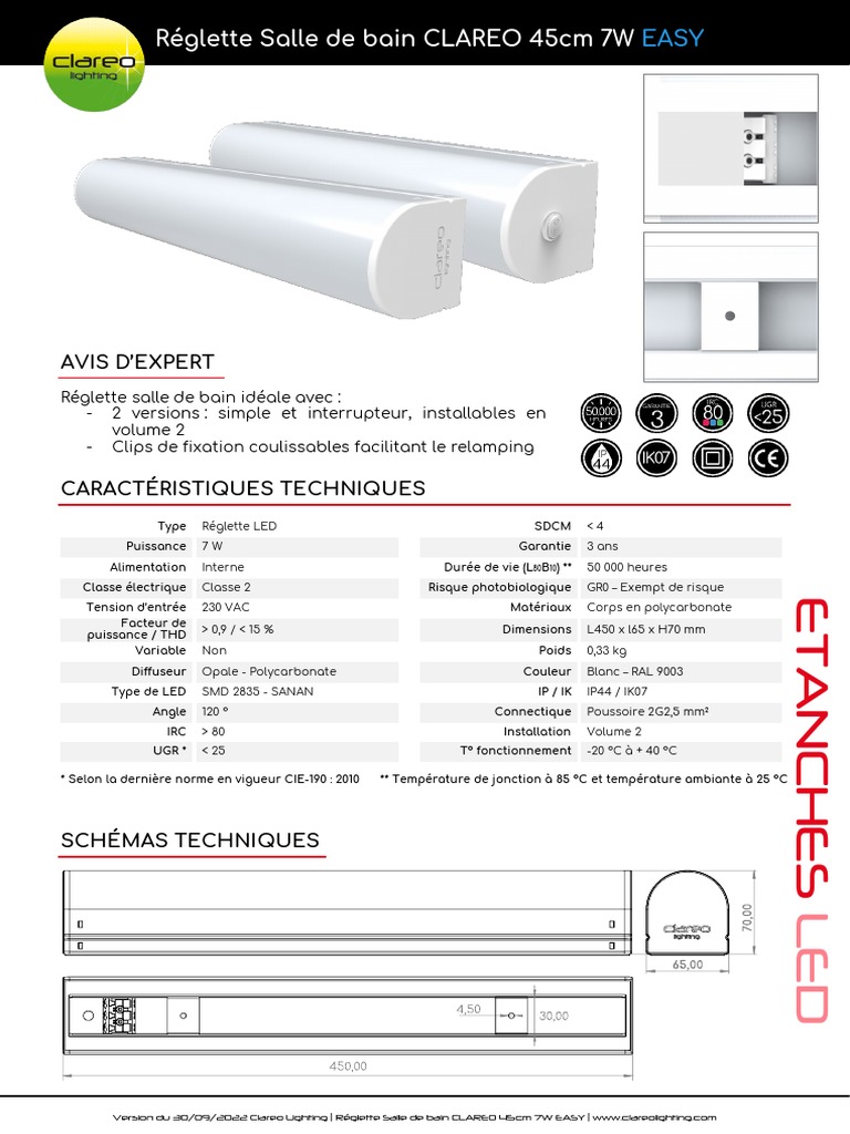 Fiche Technique - Réglette Salle de Bain EASY | PDF
