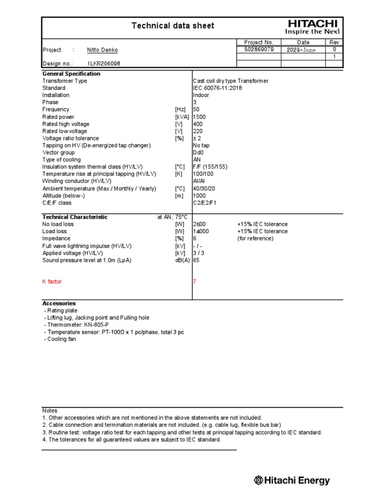 Hitachi Technical Datasheet | PDF