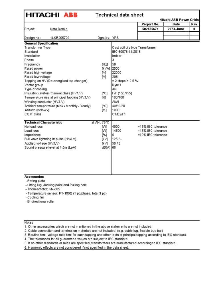2000 kVA Dry Type Transformer Specs | PDF | Transformer | Electronics