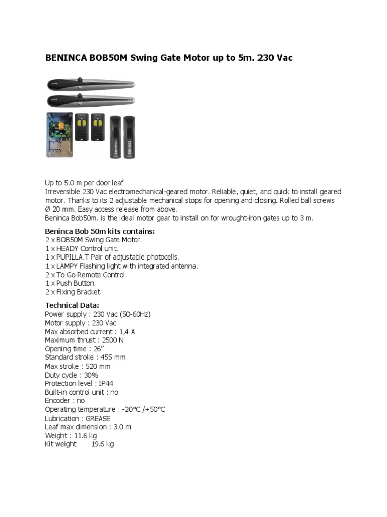 Beninca BOB50M | PDF