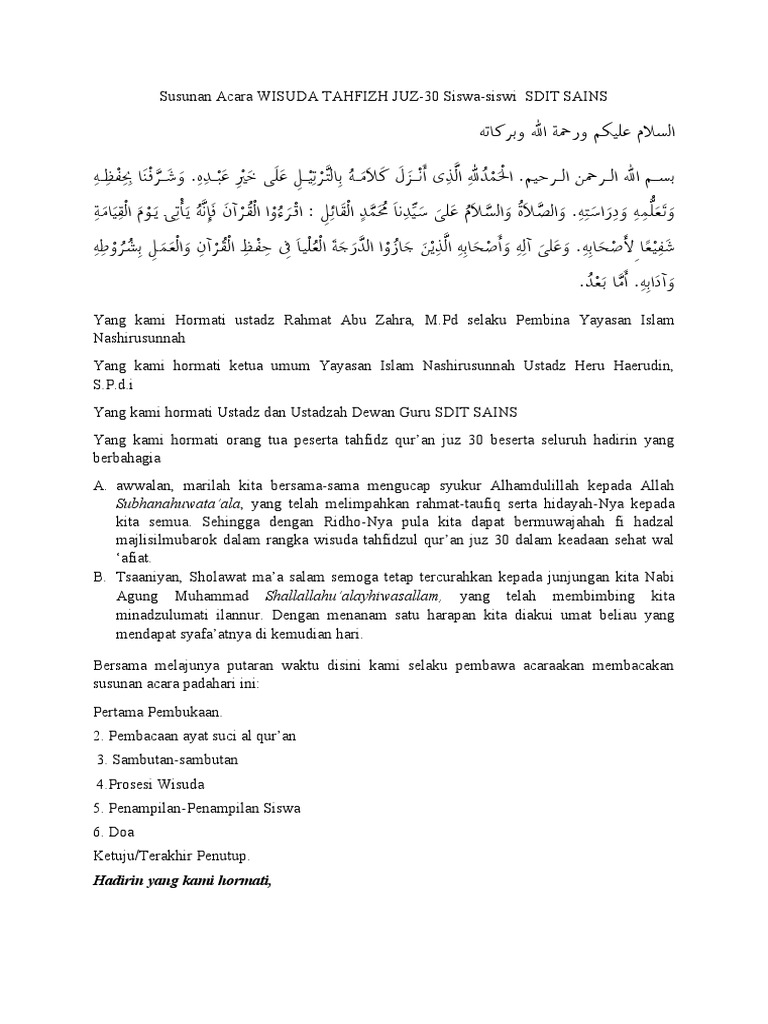 Teks MC Wisuda Tahfizh | PDF