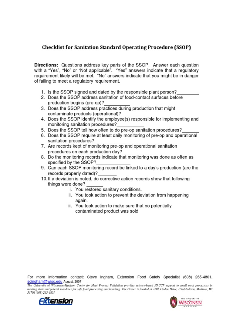 SSOP Checklist | PDF