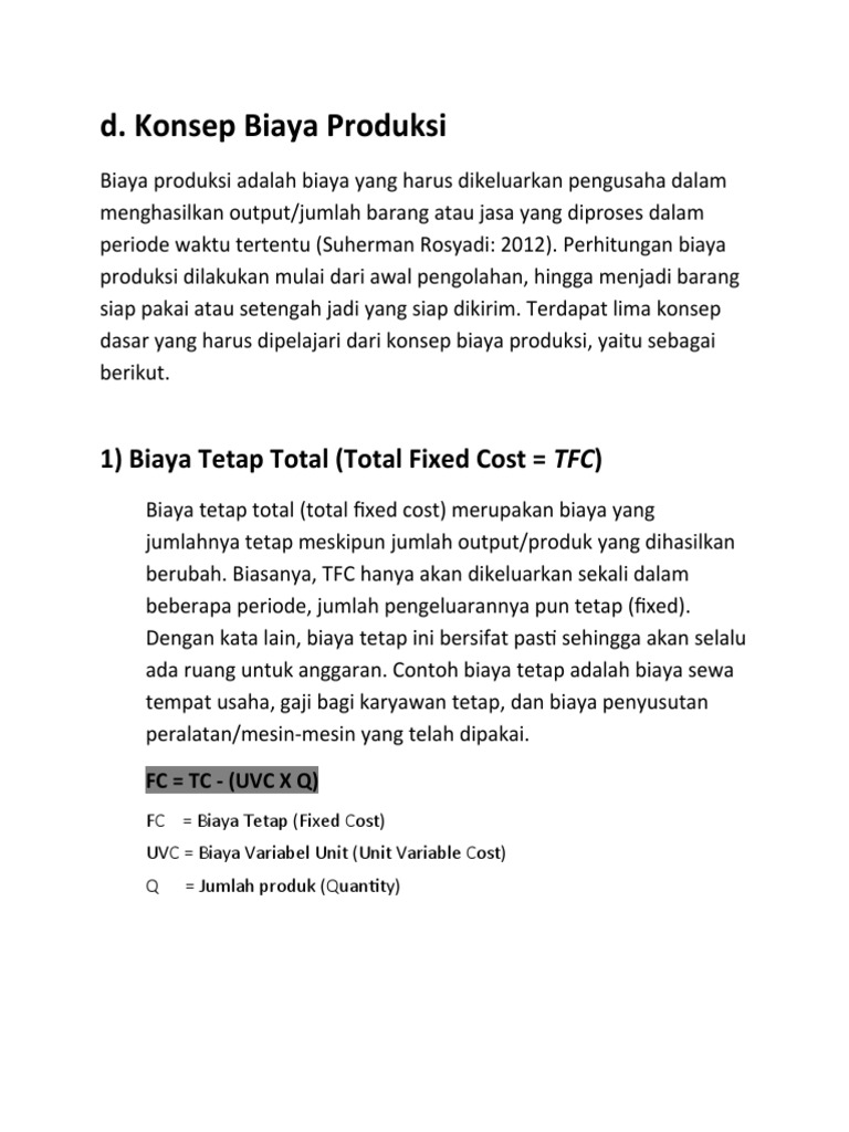 Konsep Biaya Produksi | PDF | Pengelolaan Keuangan & Uang