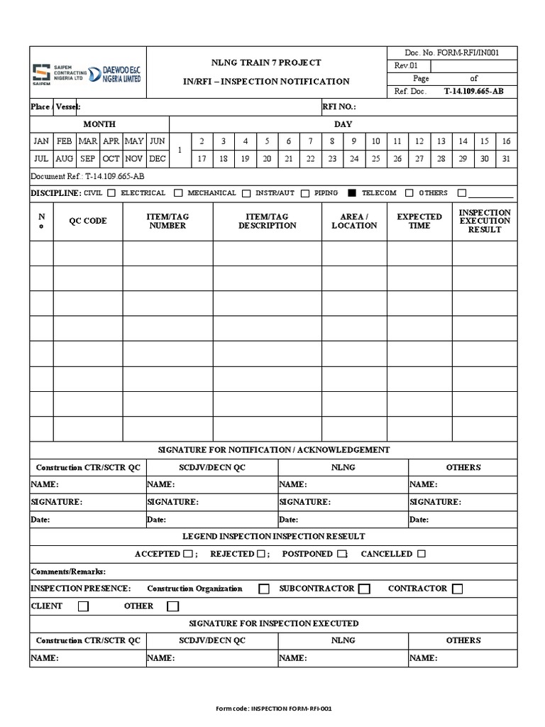 RFI Form - Piping Material Receiving | PDF