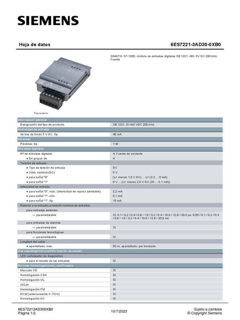 6ES72213AD300XB0 Datasheet Es | PDF