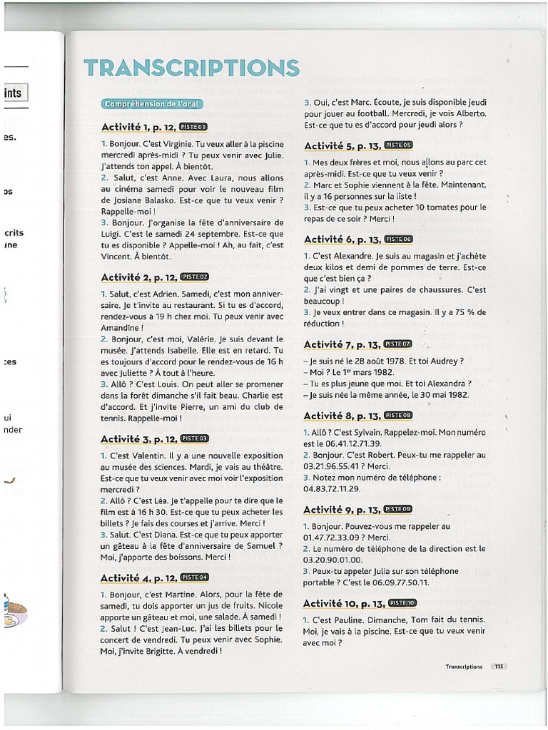 Le DELF 100 Reussite A1 - Transcriptions | PDF