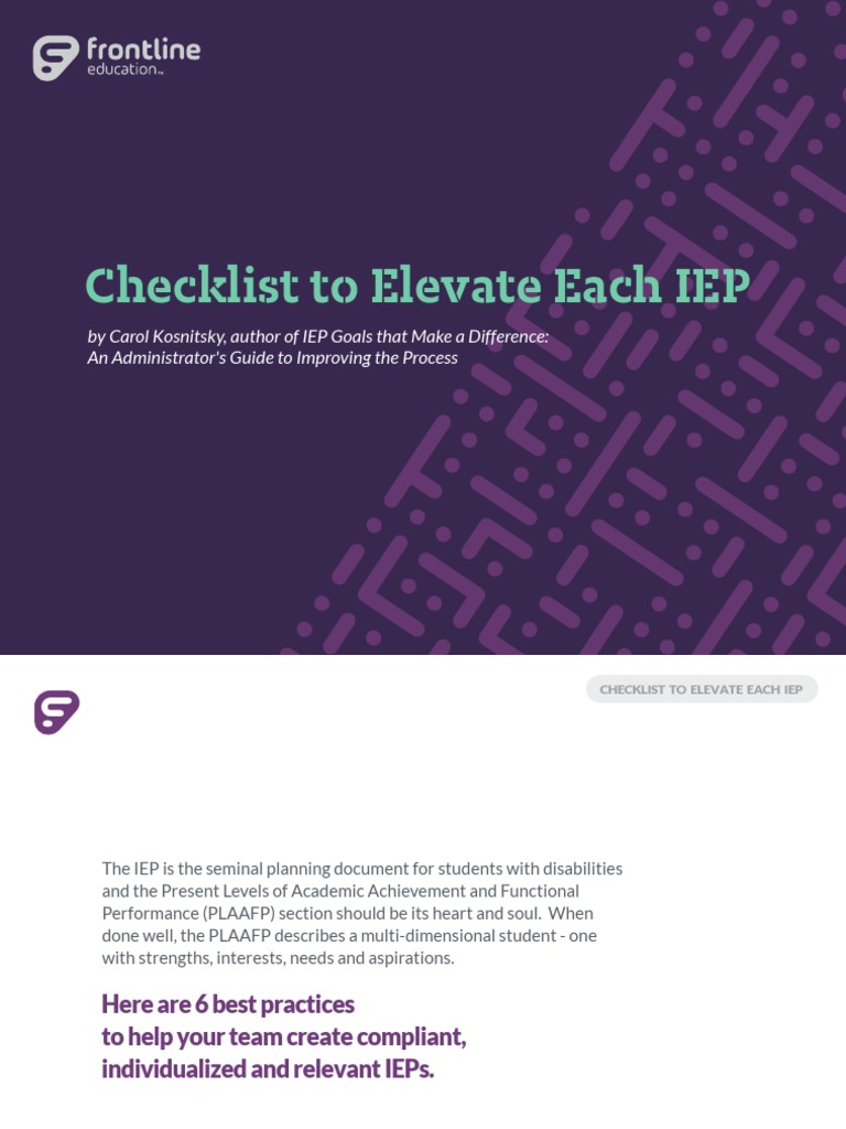 Frontline Education Checklist To Elevate Each IEP | PDF